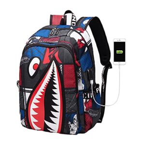 efbjixy kids backpack shark bookbags boys schoolbag with usb lightweight water resistant (red)