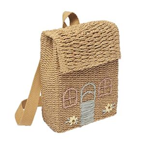 cemder kids handbag backpack girls straw woven funny bag student school cute little house mini backpack