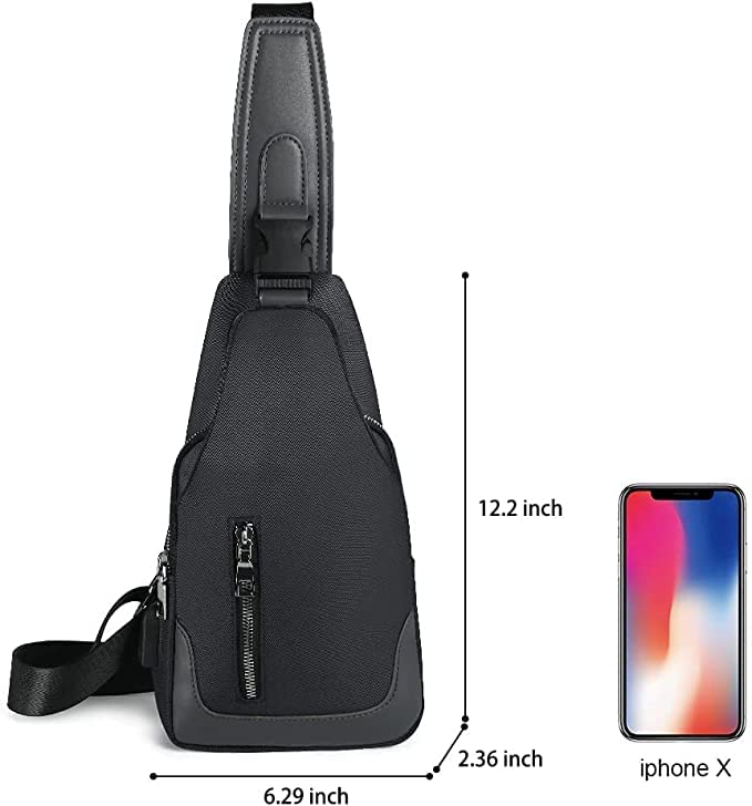 Aucuu Sling Backpack with USB Charging Port, Chest Bag Crossbody Daypack Shoulder Bag for Men, Hiking, Cycling, Travel - Black