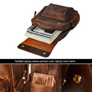 BRASS TACKS Leathercraft Leather Rucksack Backpack Casual Travel Satchel Bag Daypack For Men Women 15.6 inch Laptop Bookbag