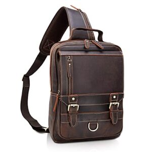 compalo thick full grain leather sling bag shoulder backpack travel rucksack casual crossbody bag