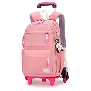 rolling backpack for kids elementary and middle school students with wheel travel backpack girls solid color school bag