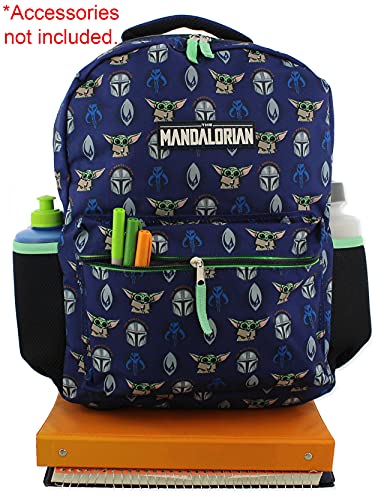 Disney Star Wars Mandalorian Baby Yoda Boy's Girl's Adult 16 Inch School Backpack (One Size, Blue/Green)