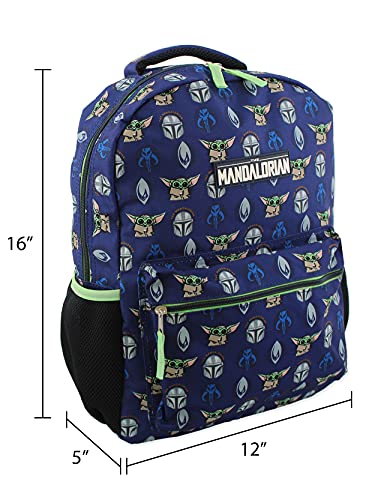 Disney Star Wars Mandalorian Baby Yoda Boy's Girl's Adult 16 Inch School Backpack (One Size, Blue/Green)