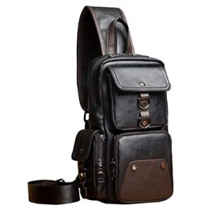 leather cool sling bag crossbody backpack for men women outdoor travel camping fishing hunting hiking handbag cross body shoulder chest pack daypack