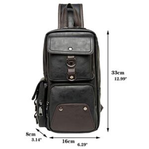 Leather Cool Sling Bag Crossbody Backpack for Men Women Outdoor Travel Camping Fishing Hunting Hiking Handbag Cross Body Shoulder Chest Pack Daypack