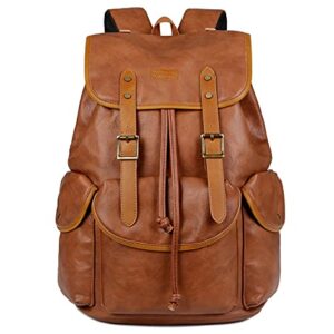 Leather 15.6 inch Laptop Backpack School College Backpack Satchel Bookbag Travel Business Backpack CN-01 (Brown)