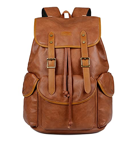 Leather 15.6 inch Laptop Backpack School College Backpack Satchel Bookbag Travel Business Backpack CN-01 (Brown)