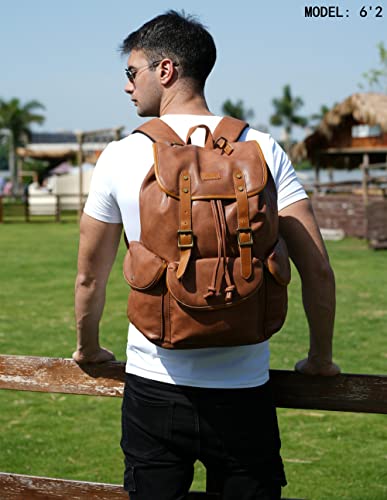 Leather 15.6 inch Laptop Backpack School College Backpack Satchel Bookbag Travel Business Backpack CN-01 (Brown)