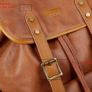 Leather 15.6 inch Laptop Backpack School College Backpack Satchel Bookbag Travel Business Backpack CN-01 (Brown)