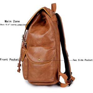 Leather 15.6 inch Laptop Backpack School College Backpack Satchel Bookbag Travel Business Backpack CN-01 (Brown)