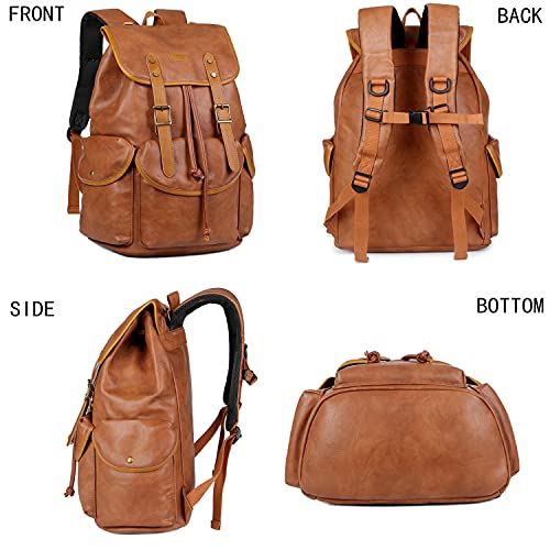 Leather 15.6 inch Laptop Backpack School College Backpack Satchel Bookbag Travel Business Backpack CN-01 (Brown)