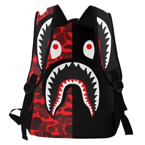 Ujxoihl Shark Camo Red Camo Backpacks Travel Laptop Daypack School Bags For Teens Men Women One Size