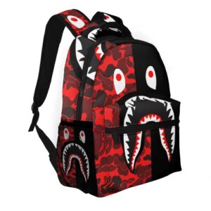 Ujxoihl Shark Camo Red Camo Backpacks Travel Laptop Daypack School Bags For Teens Men Women One Size