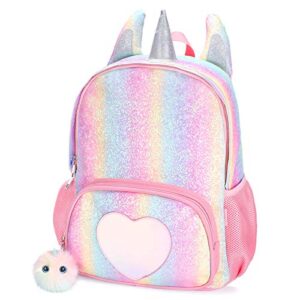 mibasies kids unicorn backpack for girls rainbow school bag (rainbow glitter)