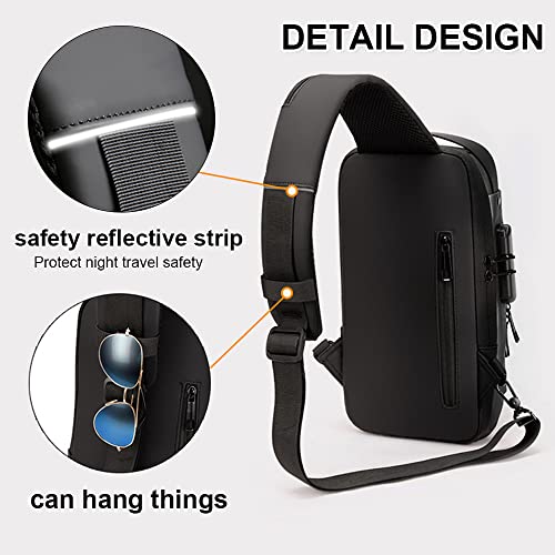 Dwenles Anti theft Crossbody Sling Bag ,Waterproof Chest Daypack with USB Charging, Shoulder Backpack for Men Women (Black)