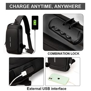 Dwenles Anti theft Crossbody Sling Bag ,Waterproof Chest Daypack with USB Charging, Shoulder Backpack for Men Women (Black)