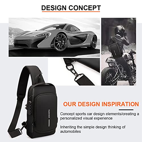 Dwenles Anti theft Crossbody Sling Bag ,Waterproof Chest Daypack with USB Charging, Shoulder Backpack for Men Women (Black)