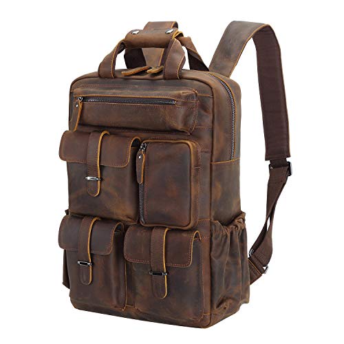 Polare Cowhide Leather Multiple Laptop Backpack Day Pack School Bag Travel Bag Satchel For Men