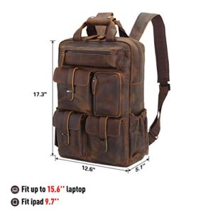 Polare Cowhide Leather Multiple Laptop Backpack Day Pack School Bag Travel Bag Satchel For Men