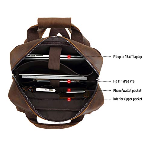 Polare Cowhide Leather Multiple Laptop Backpack Day Pack School Bag Travel Bag Satchel For Men