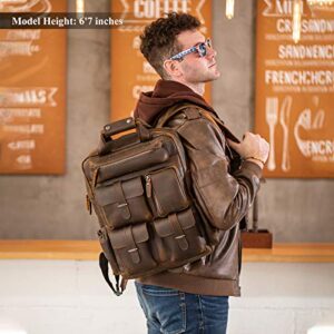 Polare Cowhide Leather Multiple Laptop Backpack Day Pack School Bag Travel Bag Satchel For Men