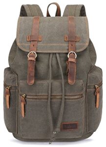 bluboon canvas vintage backpack leather casual bookbag men rucksack (green)