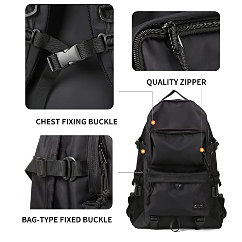 Simple Mens Backpacks for Working with Laptop Compartment,Camping Rucksack School Backpack Bookbag for Men College Students,Lightweight Durable Hiking Travel Computer Bag Fits 15.6 Inch Notebook,Black