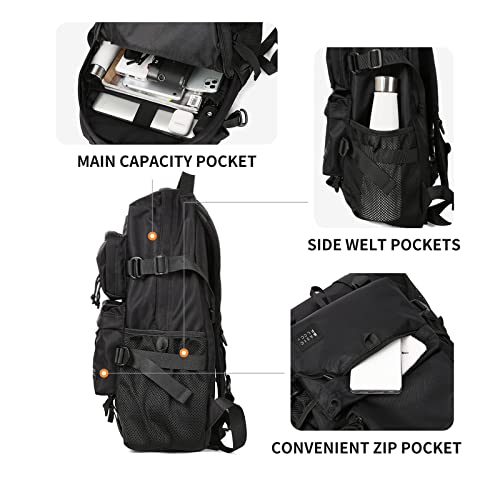 Simple Mens Backpacks for Working with Laptop Compartment,Camping Rucksack School Backpack Bookbag for Men College Students,Lightweight Durable Hiking Travel Computer Bag Fits 15.6 Inch Notebook,Black