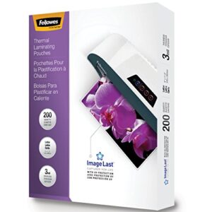 fellowes thermal laminating pouches, imagelast, jam free letter size, 3 mil, 200 pack (5244101)