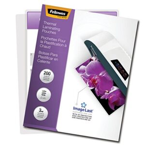 Fellowes Thermal Laminating Pouches, ImageLast, Jam Free Letter Size, 3 Mil, 200 Pack (5244101)