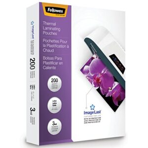 Fellowes Thermal Laminating Pouches, ImageLast, Jam Free Letter Size, 3 Mil, 200 Pack (5244101)