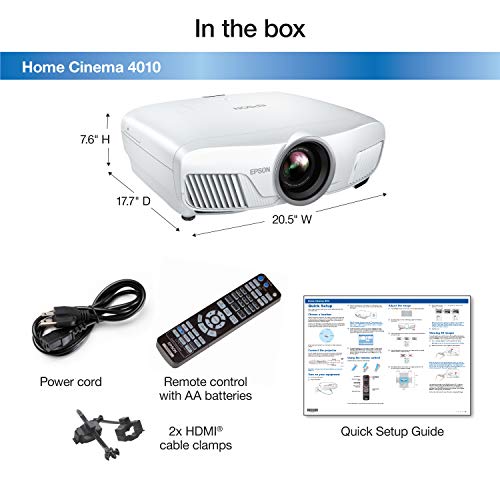 Epson Home Cinema 4010 4K PRO-UHD Projector with Advanced 3-Chip Design and HDR with 100% Balanced Color and White Brightness and Ultra Wide DCI-P3 Color Gamut (V11H932020-N) (Renewed)