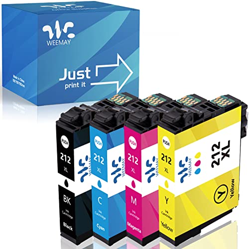 212XL Ink Cartridge Remanufactured Ink Replacement for Epson 212XL 212 T212XL T212 Compatible with XP-4100 XP-4105 WF-2850 WF-2830 Printer(4 Pack, 1 Large Black, 1 Cyan, 1 Magenta, 1 Yellow)