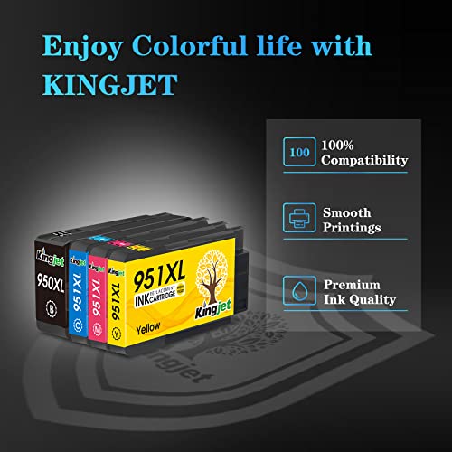 Kingjet Compatible Ink Cartridge Replacement for HP 950 951 950XL 951XL Work with Officejet Pro 8600 8610 8620 8100 276dw 251dw Printers (Black/Cyan/Magenta/Yellow)