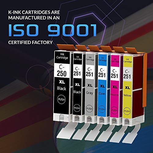 K-Ink Compatible Printer Ink Cartridge Replacement for Canon PGI-250 CLI-251 PGI 250 CLI 251 XL (12 Pack - 2 Large Black, 2 Small Black, 2 Cyan, 2 Yellow, 2 Magenta, 2 Gray)