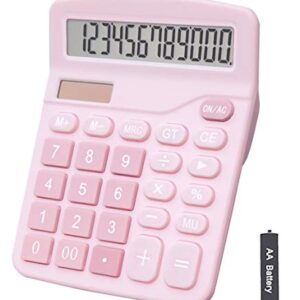 Calculators, BESTWYA 12-Digit Dual Power Handheld Desktop Calculator with Large LCD Display Big Sensitive Button (Pink, Pack of 1)