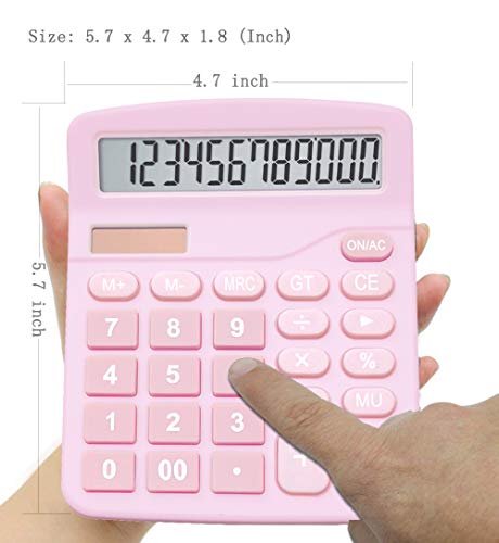 Calculators, BESTWYA 12-Digit Dual Power Handheld Desktop Calculator with Large LCD Display Big Sensitive Button (Pink, Pack of 1)