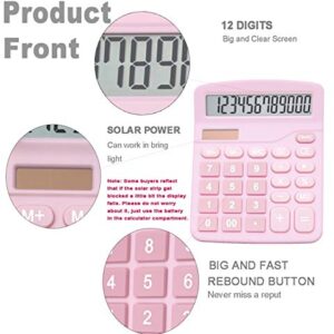 Calculators, BESTWYA 12-Digit Dual Power Handheld Desktop Calculator with Large LCD Display Big Sensitive Button (Pink, Pack of 1)