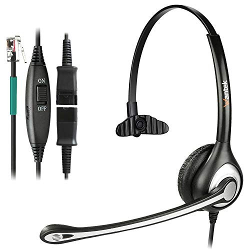 Wantek Corded Office Telephone Headset RJ9 with Noise Cancelling Mic and Quick Disconnect Compatible with Polycom VVX310 VVX311 VVX410 VVX411 Shoretel 230 480 Avaya 1408 1416 5410 Mitel 5220(600QS3)