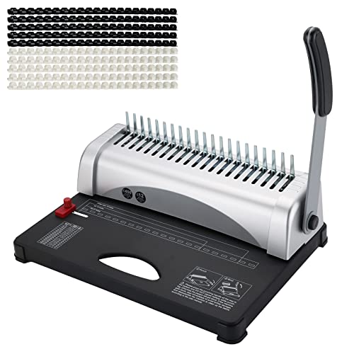 MYFULLY Comb Binding Machine, 21-Holes, 450 Sheets, Paper Punch Binder with Starter Kit 100 PCS PVC Comb Bindings Perfect for Letter Size, A4, A5 or Smaller Sizes Office Documents