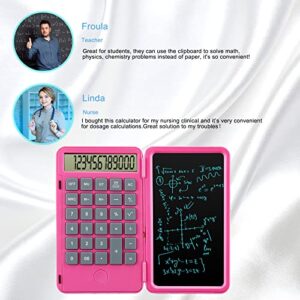 Hion Calculators,12-Digit Large Display Rechargeable Pocket Office Desktop Calculator with Erasable Wiriting Tablet,Mute Basic Desk Calculators with Doodle Pad for Student Home School,Pink