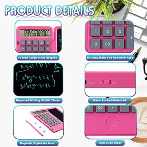 Hion Calculators,12-Digit Large Display Rechargeable Pocket Office Desktop Calculator with Erasable Wiriting Tablet,Mute Basic Desk Calculators with Doodle Pad for Student Home School,Pink