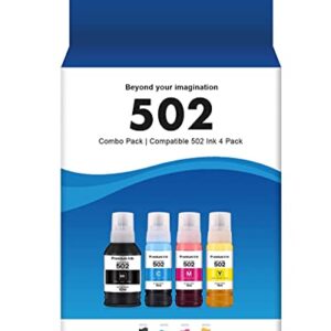 T502 502 Ink Ultra-high Capacity Refill Ink Bottle Color Combo Pack for Epson ET-2850 ET-3830 ET-3850 ET-2760 ET-3760 ET-15000 Printer (4 Pack)