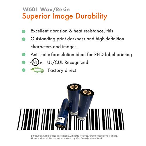 12 Rolls Wolfbarco 2.24" x 361' (57mm x 110m) Premium Wax/Resin Thermal Transfer Ribbon for Label/Oil Change Sticker for GoDex RT200i, RT230i, Core Size 1/2", CSO (Coated Side Out)