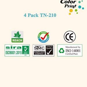 4-Pack ColorPrint Compatible TN210 Toner Cartridge Replacement for Brother TN-210 TN210BK Used for MFC-9325CW MFC 9320CW 9120CN 9125CN MFC-9010CN HL-3075CW HL 3070CW 3040CN 3045CN Printer (BK,C,M,Y)