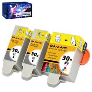 baaland compatible kodak 30 ink cartridges k30xl 30b 30c black color ink combo pack (2 black, 1 color) for kodak printer esp 3.2 c110 c310 c315 office 2150 2170 hero 3.1 5.1 series