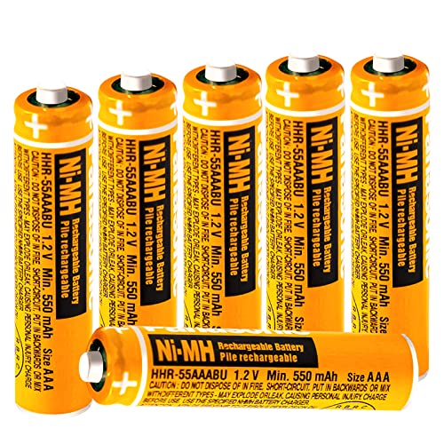 6 Pack 550mAh 1.2V AAA Rechargeble Battery,HHR-55AAABU NI-MH Replacement Battery for Pasonic Cordless Phones