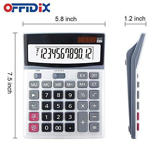 OFFIDIX Large Key Calculators Office Desktop Calculator, Dual Power Electronic Calculator Portable 12 Digit Large LCD Display Calculator Desk Calculator for Handheld for Daily and Basic Office