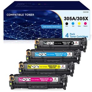 305a 305x toner cartridge 4 pack black cyan yellow magenta replacement for hp 305a ce410x ce410a ce411a ce412a ce413a for hp laserjet pro 400 color mfp m451nw m451dn m475dn m375nw m475dw printer